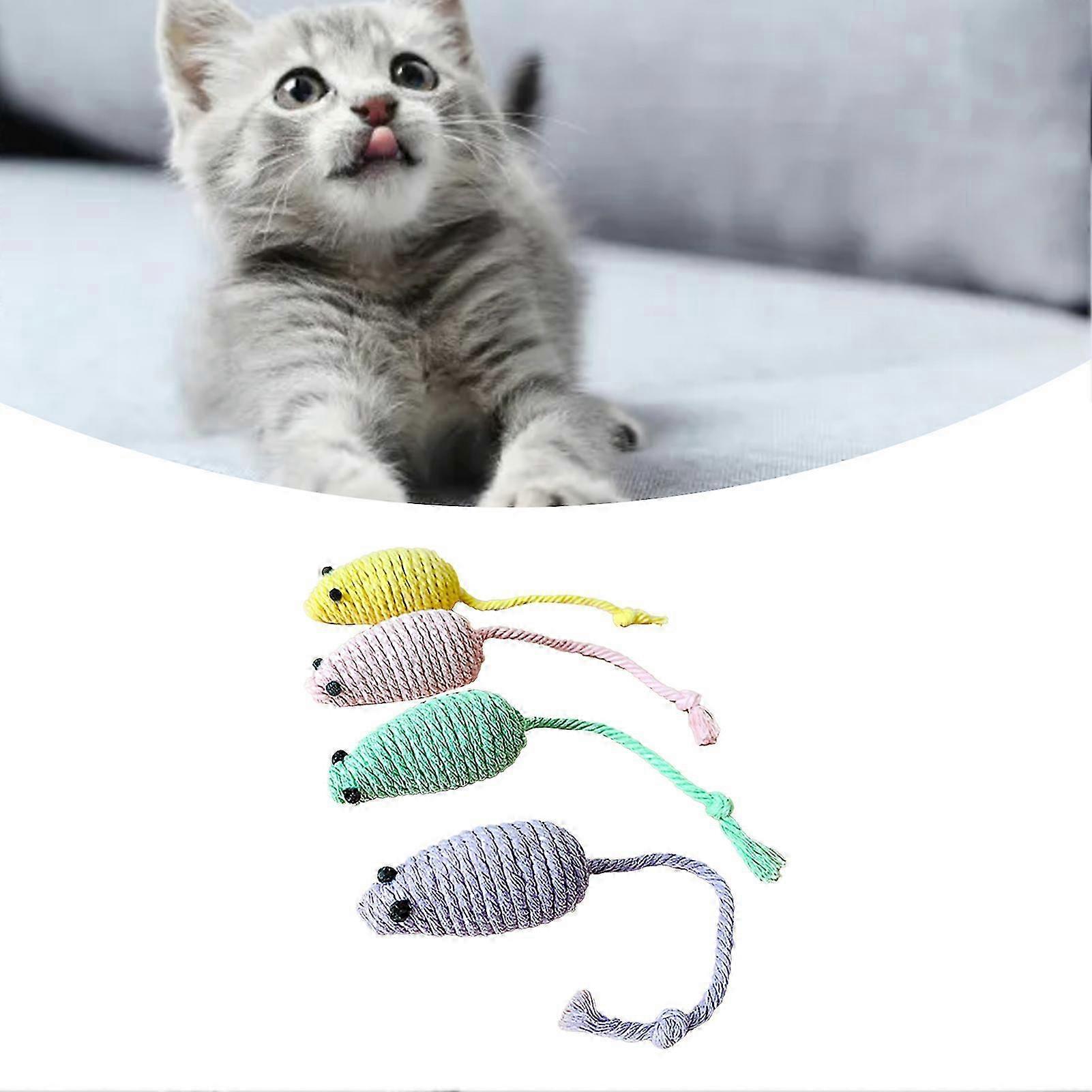 4Pcs Cat Toy with Sound Stone, Soft Cotton Rope Weaving Mouse for ...