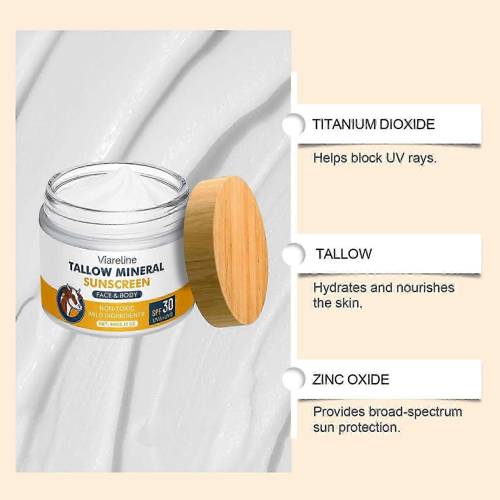 Beef Tallow Sunscreen, Mineral Sunscreen SPF 30, Non Toxic Sunscreen for Face & Body, Tallow ...