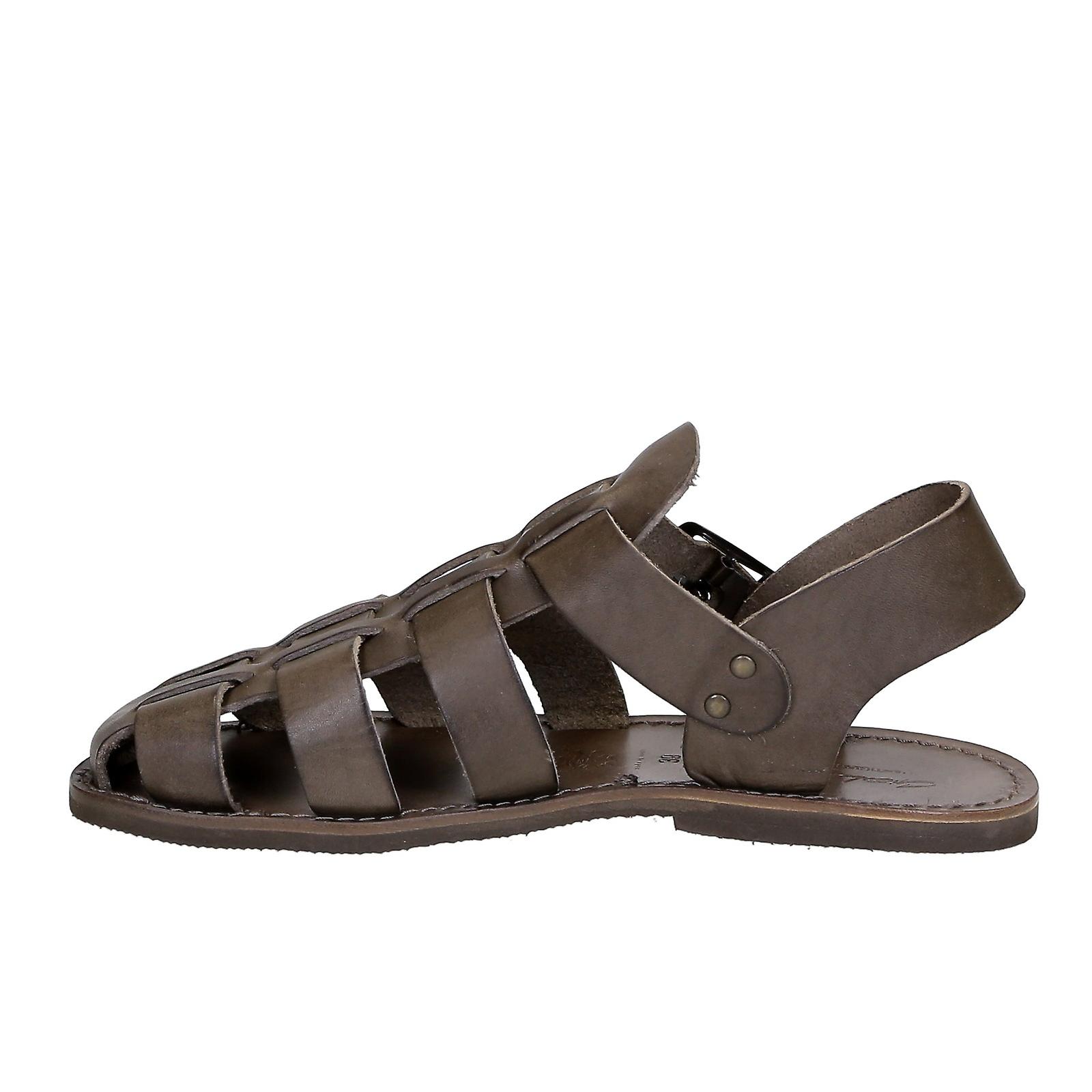 Handmade in Italy men's Franciscan sandals in mud color leather | Fruugo US