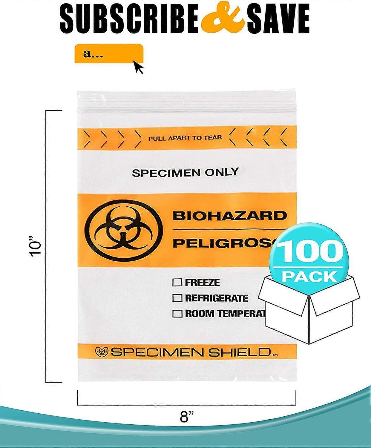 Pack of 100 Orange and Black Biohazard Specimen Bags 8 x 10 Zipper Bags Tear Pouch Bags 8x10 ...