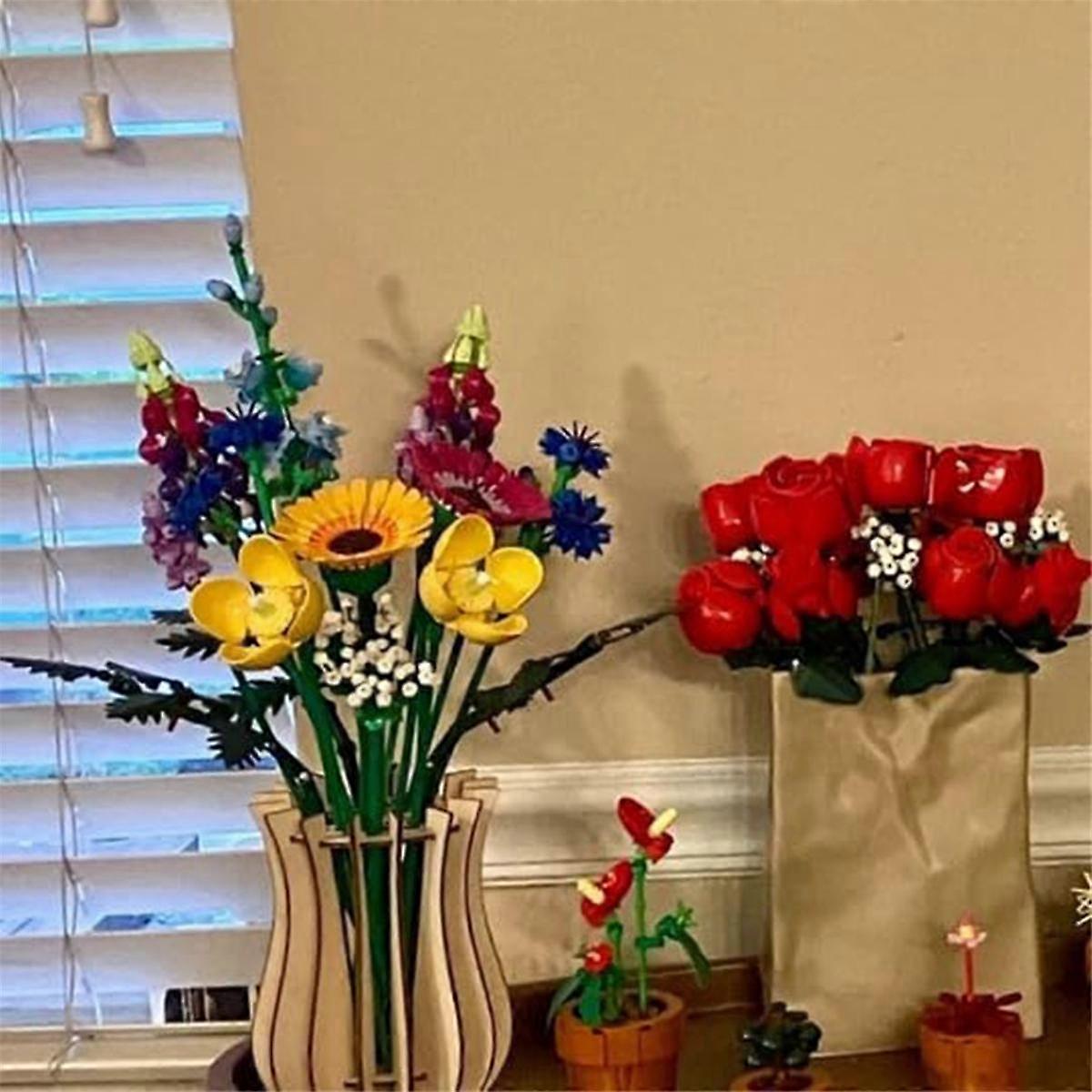Vase, Wooden Puzzle Vase, Fake Bouquet Building Block Set Display Stand ...