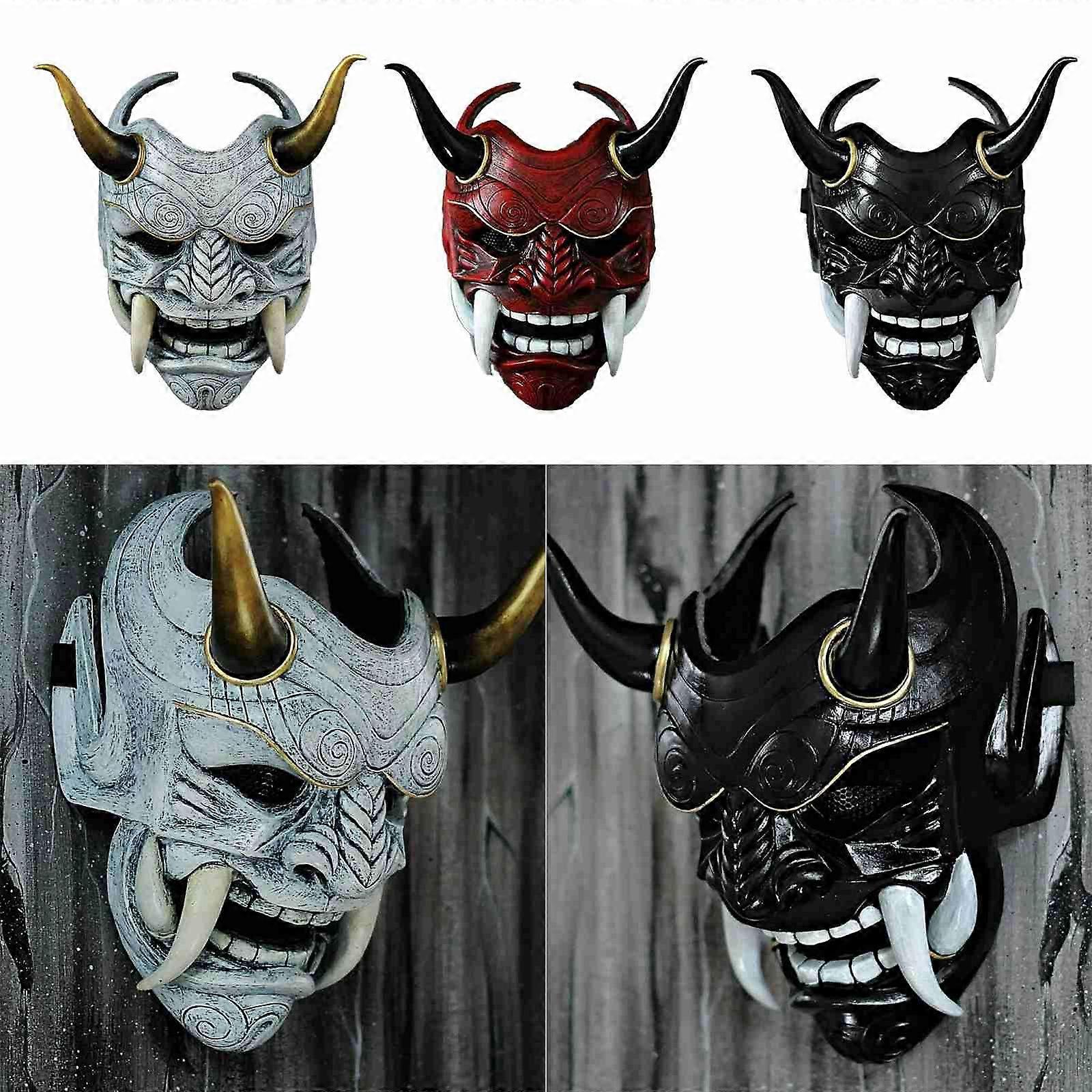 Hannya Demon Mask Japanese Oni Samurai Noh Kabuki Red Prajna Latex ...