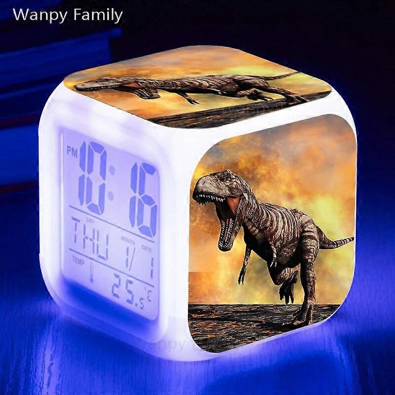 Jurassic Dinosaur Alarm Clock 7 Color Glowing LED Digital Alarm Clocks ...