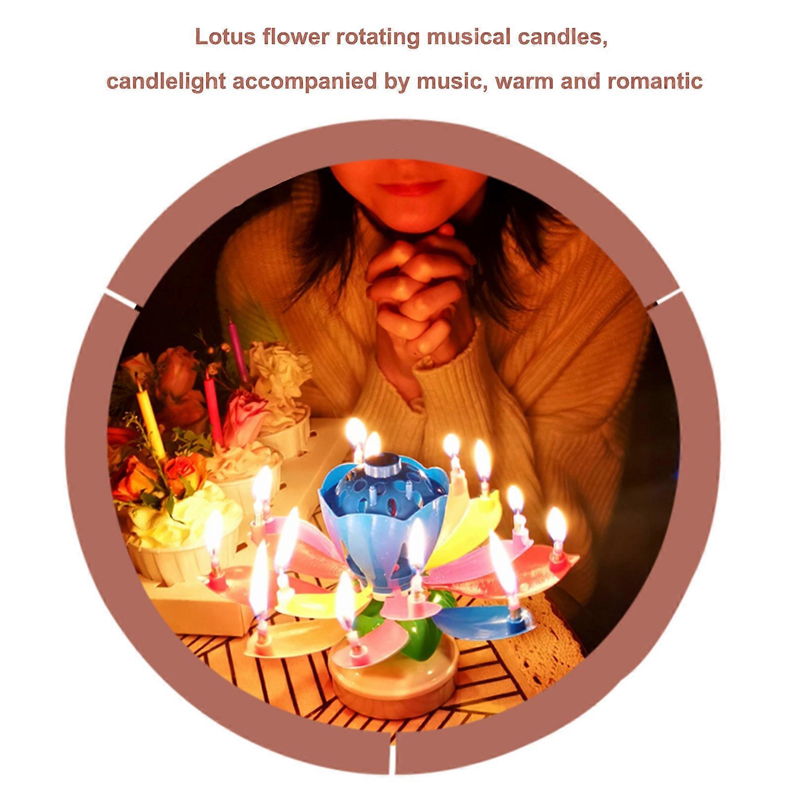 Musical Birthday Candle Magic Lotus Flower Candles Blossom Rotating ...