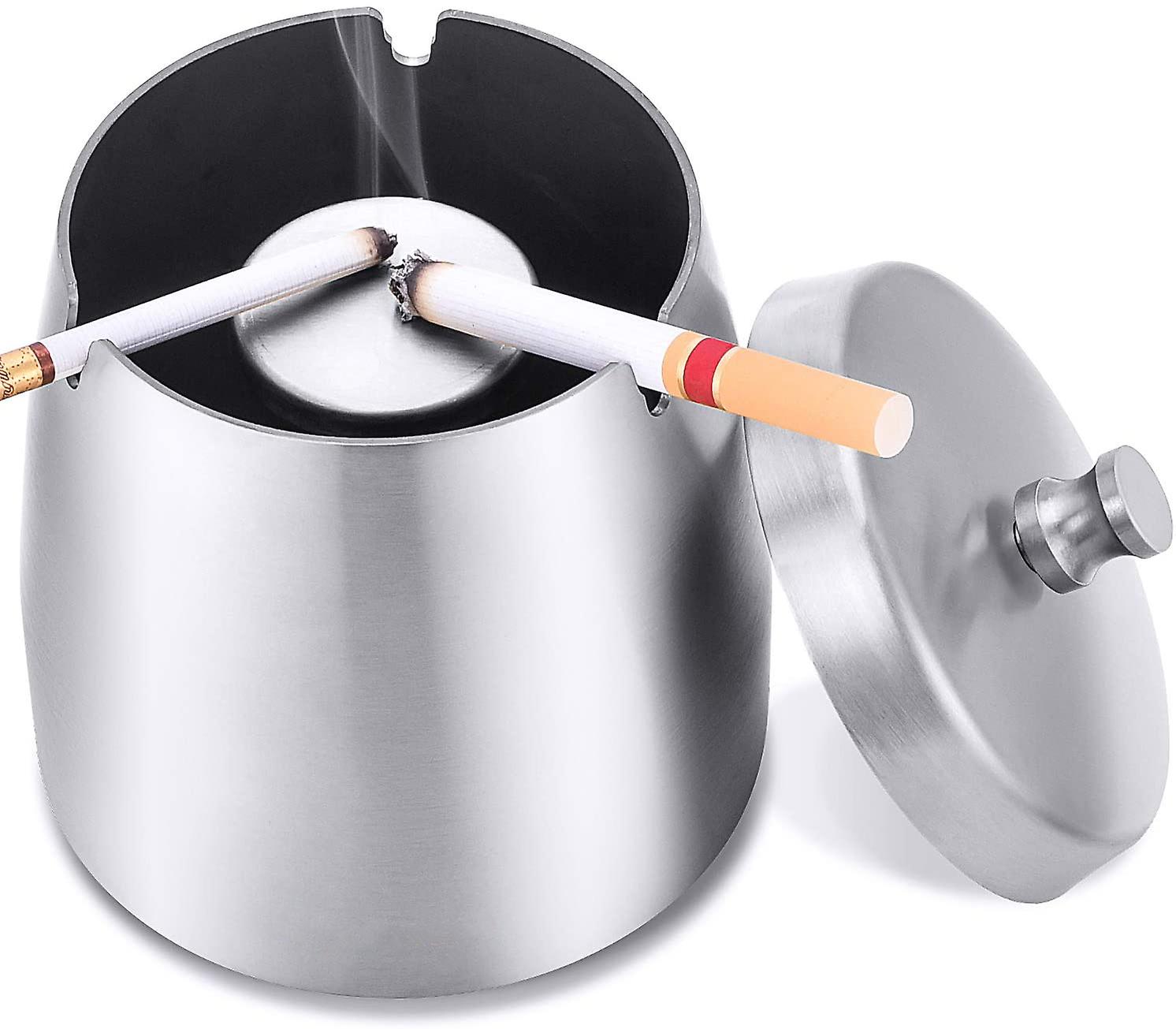 Ashtray Stainless Steel With Lid, Windproof Table Ashtray For ...