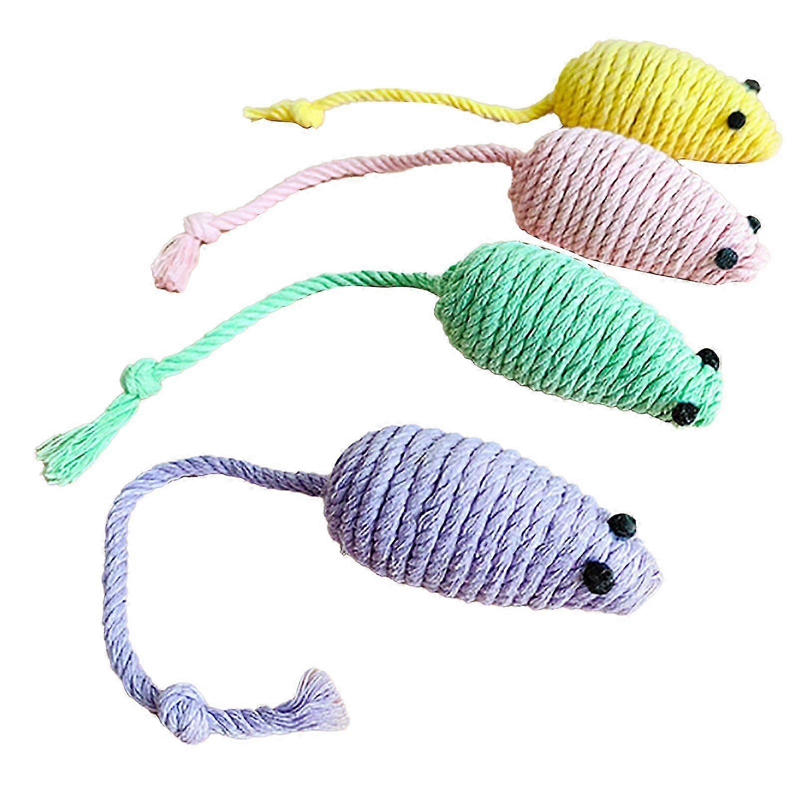 4Pcs Cat Toy with Sound Stone, Soft Cotton Rope Weaving Mouse for ...