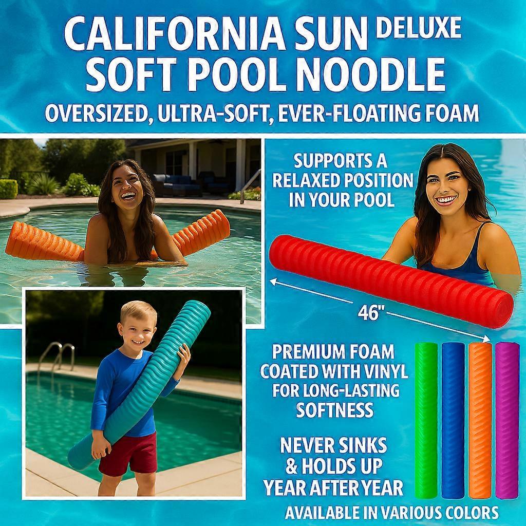California Sun Deluxe Unsinkable Foam Pool Noodle – Extra Thick, Soft ...