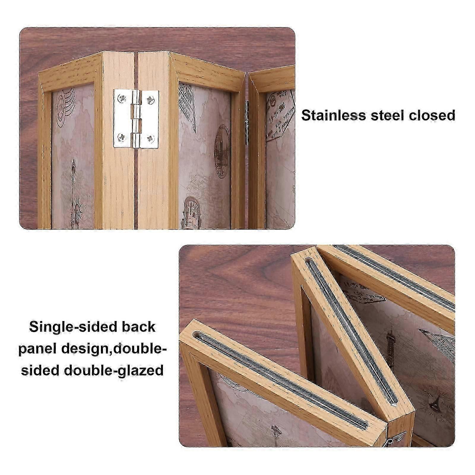 Collapsible 3-Panel Photo Frame for 10x15 cm Pictures - Solid Wood ...