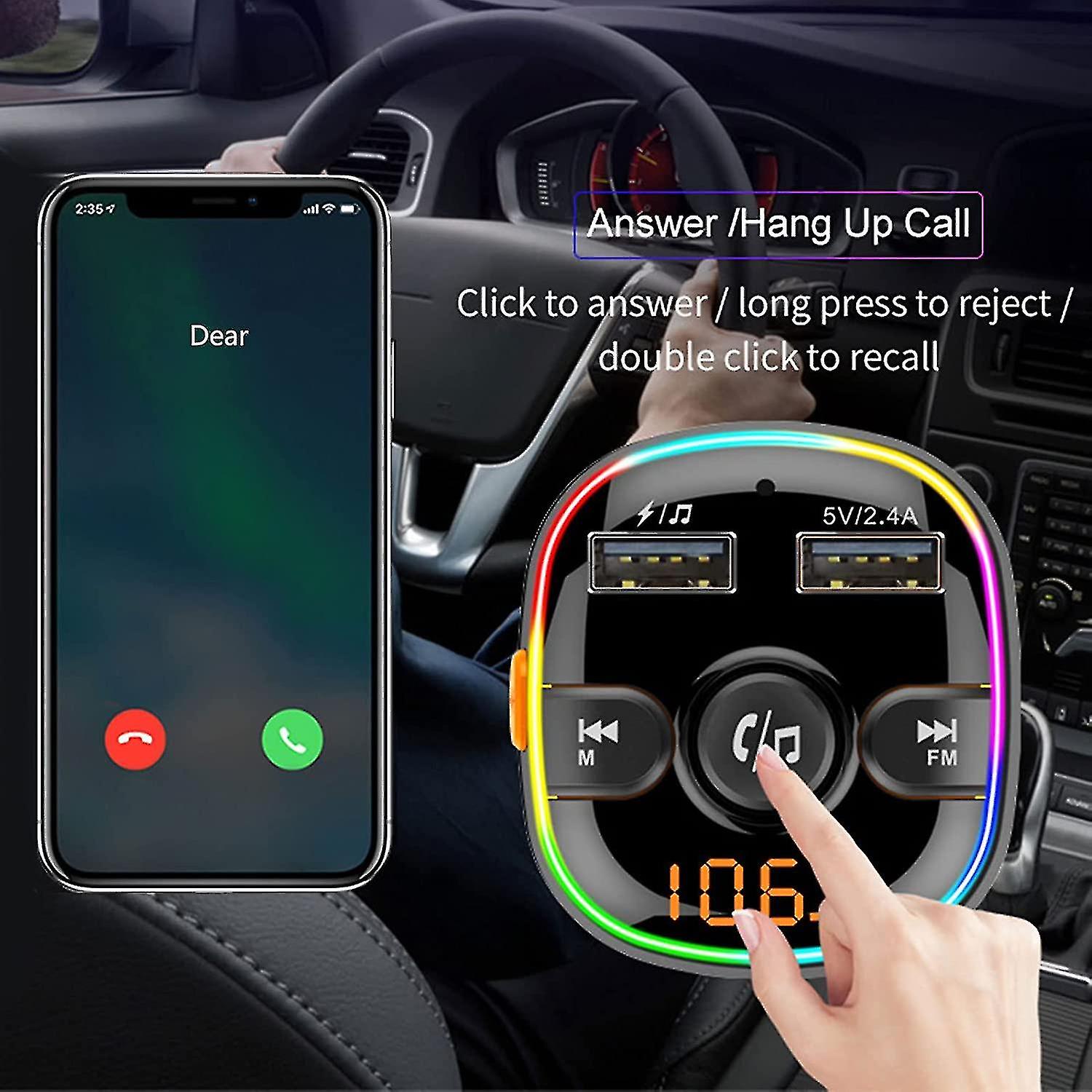 Bluetooth Fm Transmitter, 7 Colors Led Bluetooth 5.0 Car Radio Adapter ...