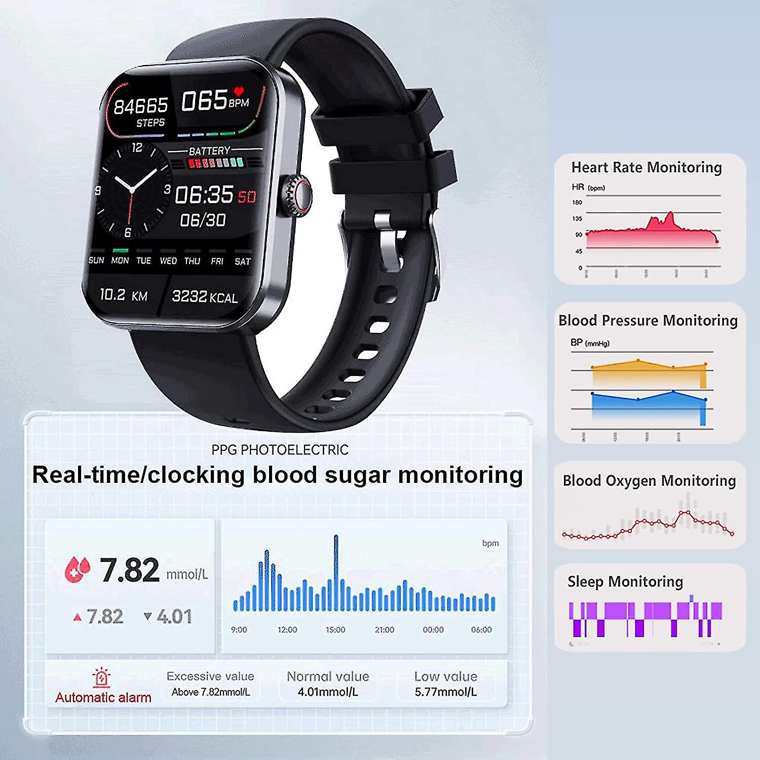 F57l Smartwatch de monitoreo de glucosa en sangre, rastreador de ejercicios con reloj ...