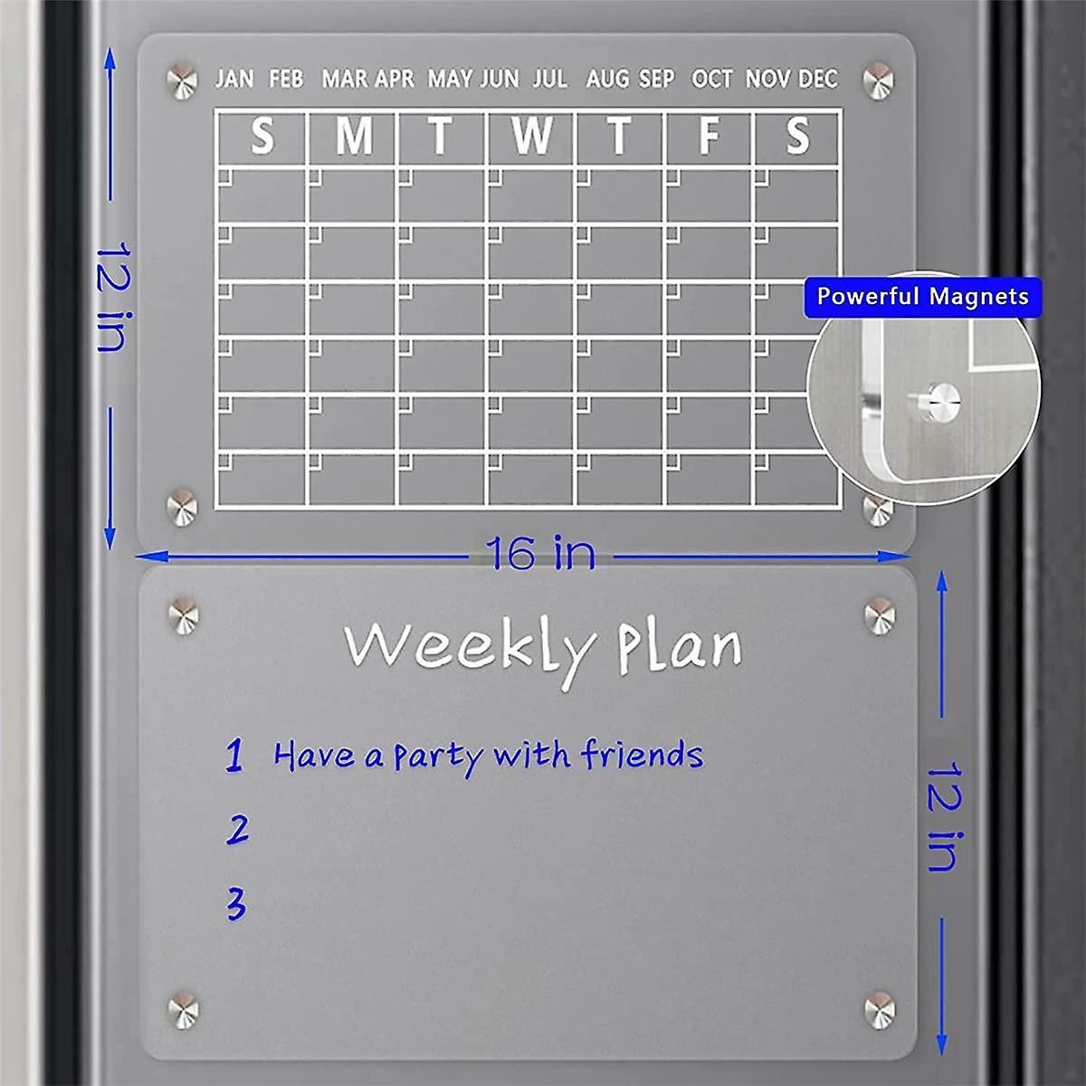 Acrylic Magnetic Dry Erase Board,2 Pcs Planner Board for Refrigerator ...