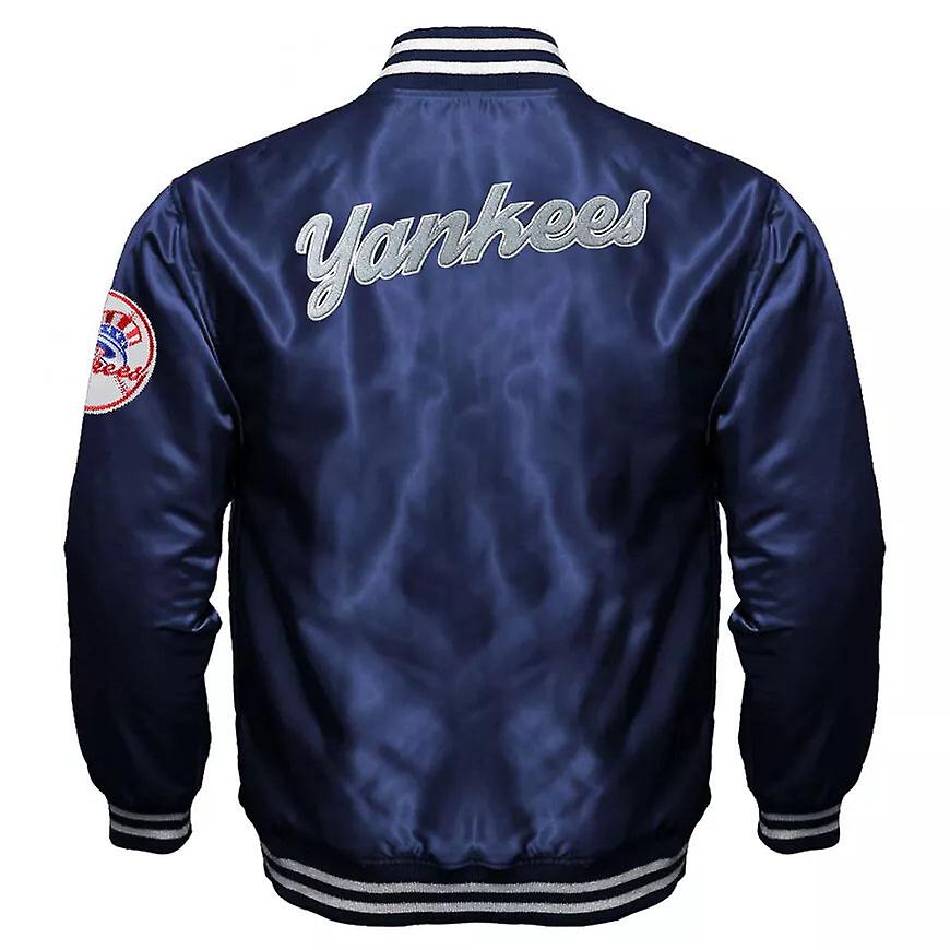 New York Yankees 90s Blue And White Satin Bomber Varsity Jacket | Fruugo UK