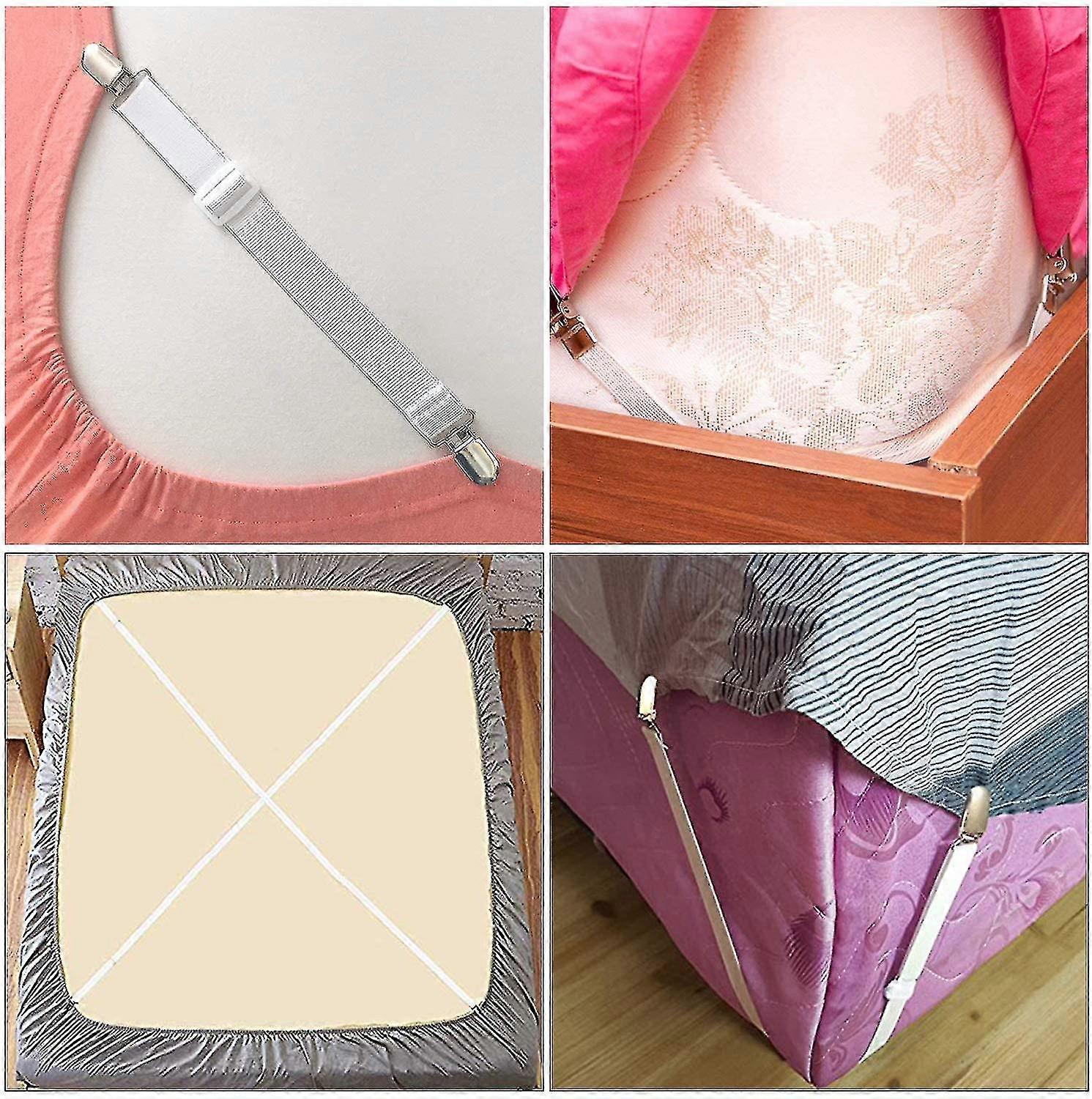 Adjustable Bed Sheet Tensioner, 8 Pieces Elastic Sheet Tensioner, White ...