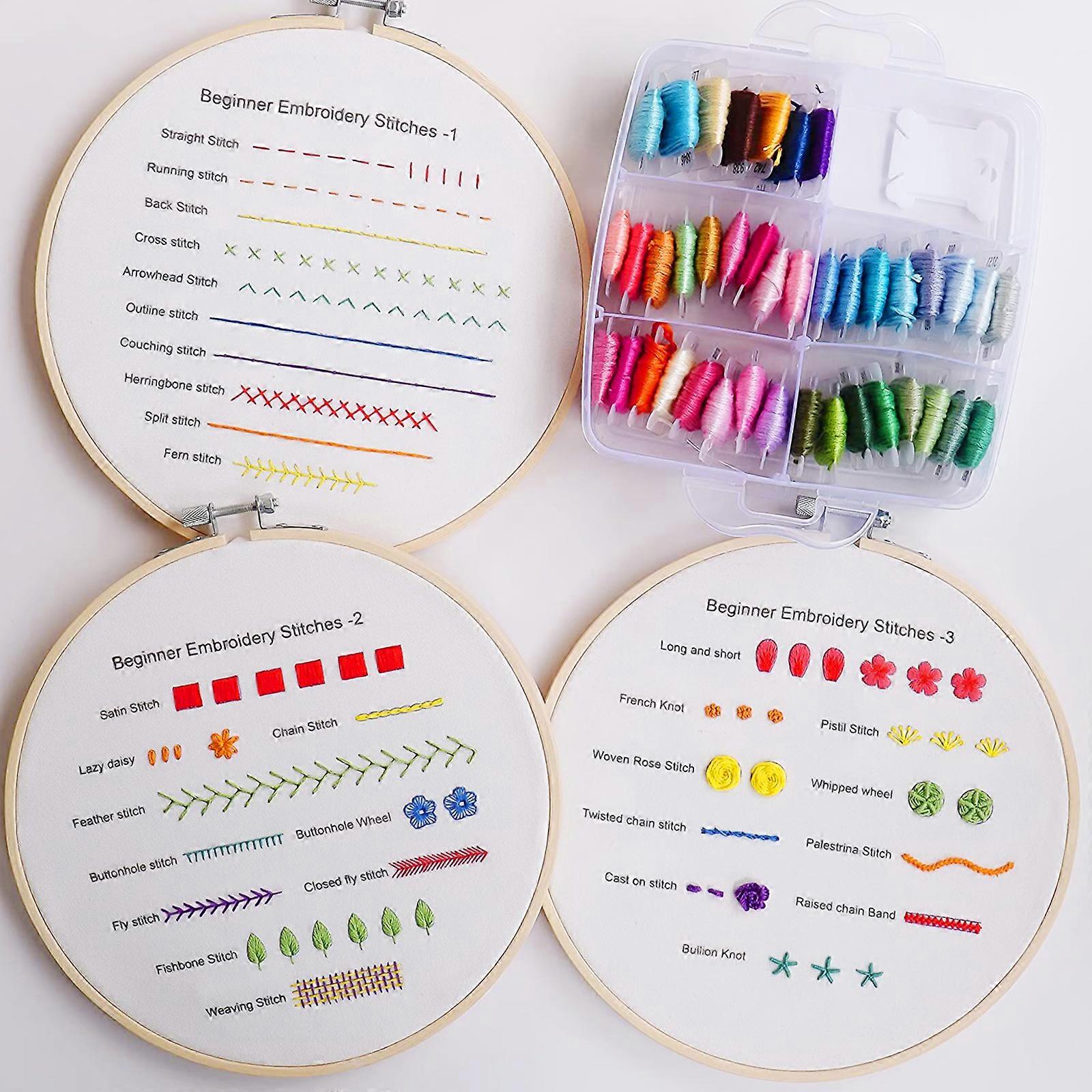 Beginners Embroidery Stitch Practice Kit Bamboo Embroidery Hoop Seam ...