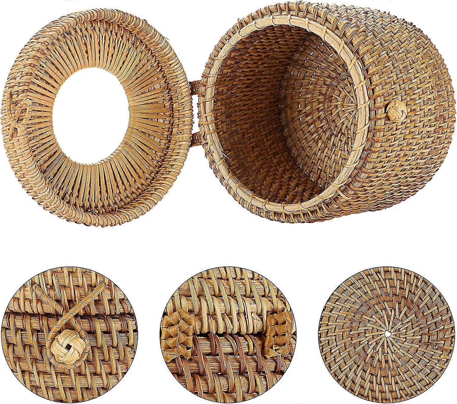 1 x Rattan Tissue Box Round Dispenser Tissue Box Desk Organizer is ...