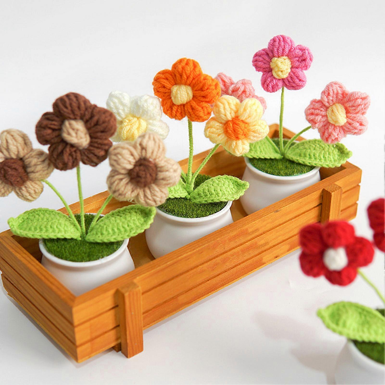 Handmade Crocheted Small Flower Potted Plant Stylish Long-lasting ...