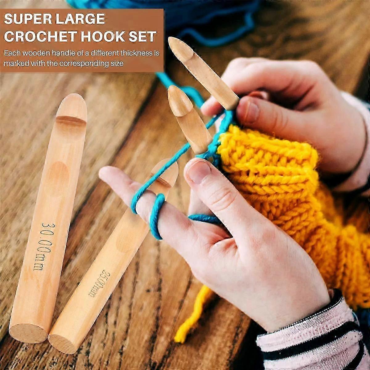 Crochet Hooks 15mm 20mm 25mm 30mm Wooden Crochet Hook Set For Chunky ...