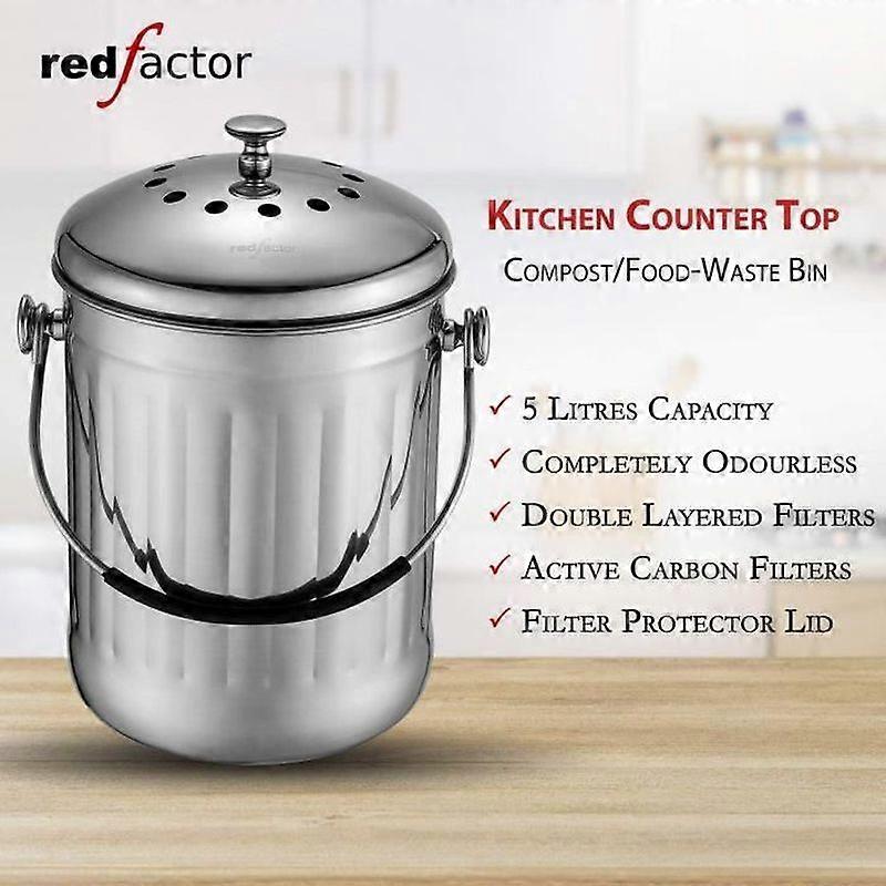 5 Liter Stainless Steel Compost Bucket for Kitchen Countertop - Compost ...