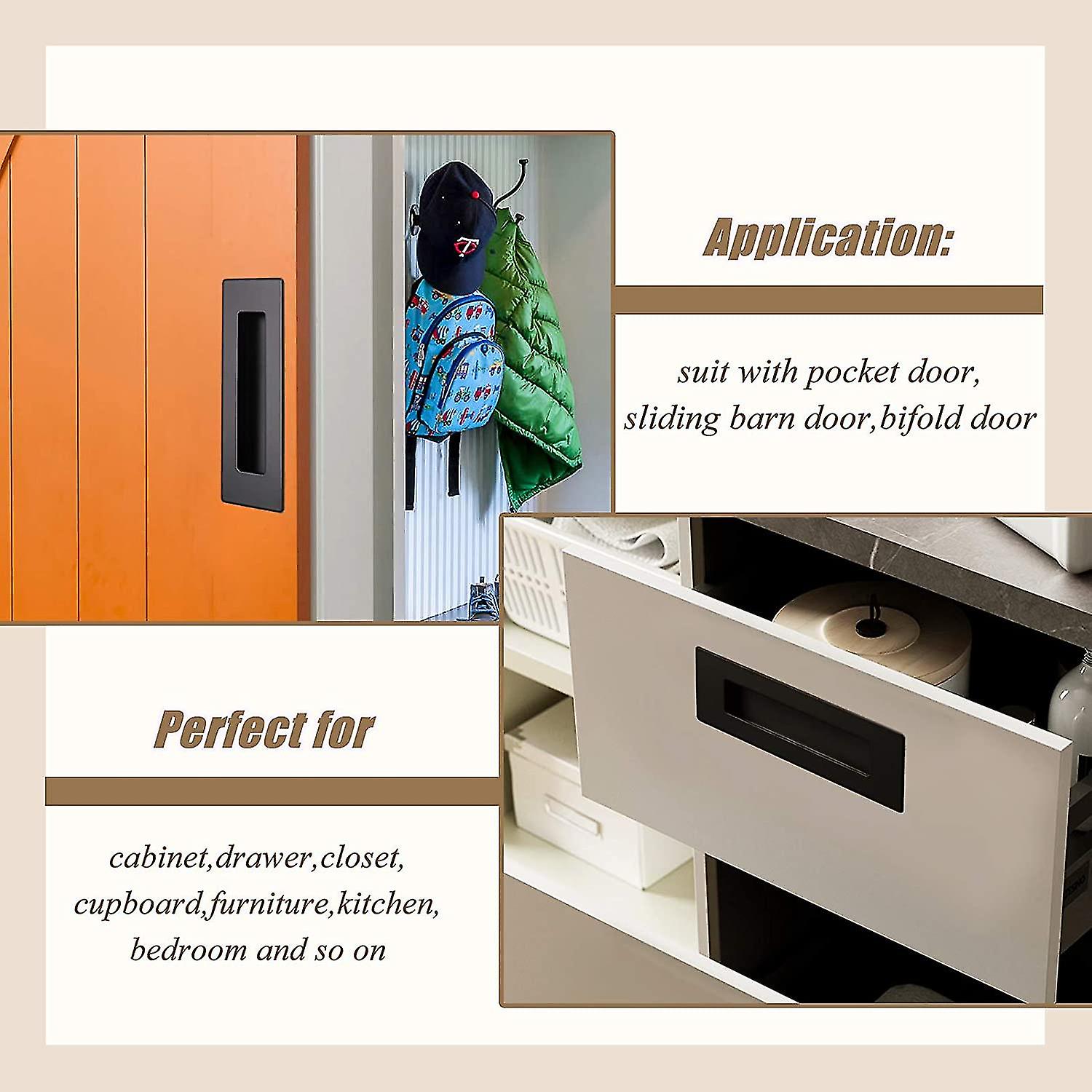 (2 Pack) Black Rectangular Recessed Flush Handles Sliding Door Pulls ...