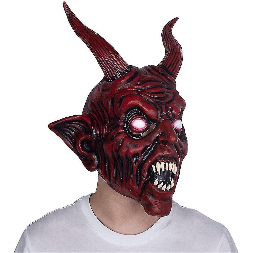 Demon Mask Halloween Masquerade Latex Mask Scary Red Longhorn Horror ...