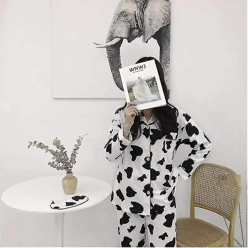 Cow Print Pajamas For Women Cute Home Suit Sleepwear Set Winter Pyjamas ...