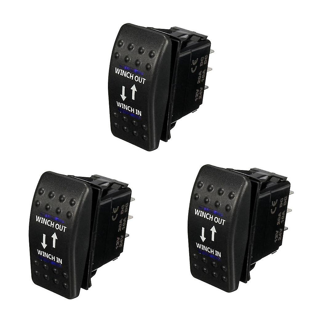 3x 12v 20a Winch In Winch Out On-off-on Rocker Switch 7 Pin Led Blue ...