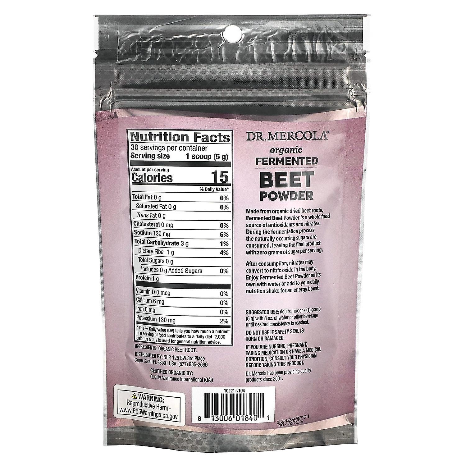 Dr. Mercola, Organic Fermented Beet Powder, 5.29 oz (150 g) | Fruugo UK