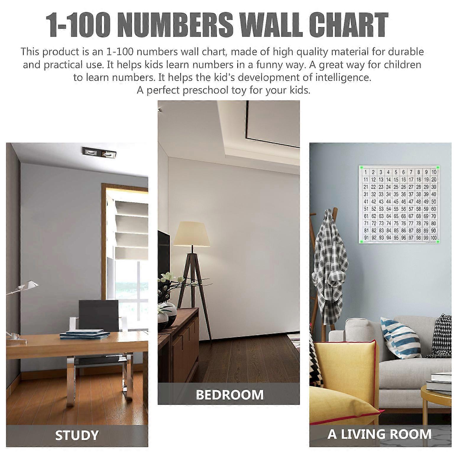 1 Set 1-100 Numbers Learning Wall Chart Numbers Poster Preschool ...