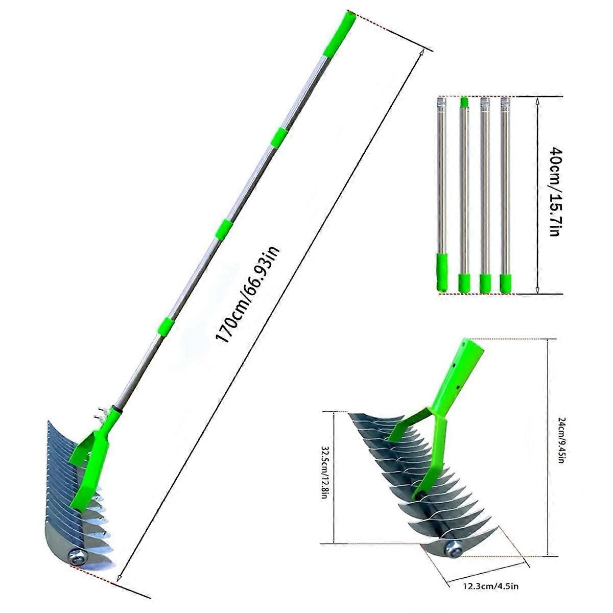 1.7M Lawn Hay Rake, Thatch Rake, Leaf Rake, Garden Descaling Rake ...