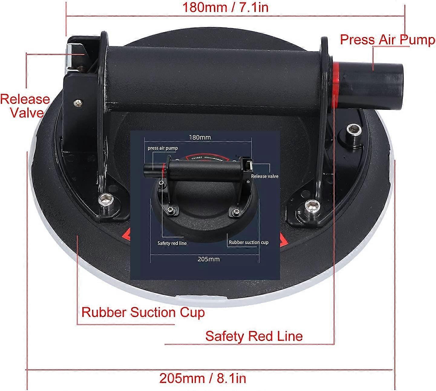 Vacuum Suction Cup Glass Lifter 8in Hand Lifter Lifting Handle Heavy ...