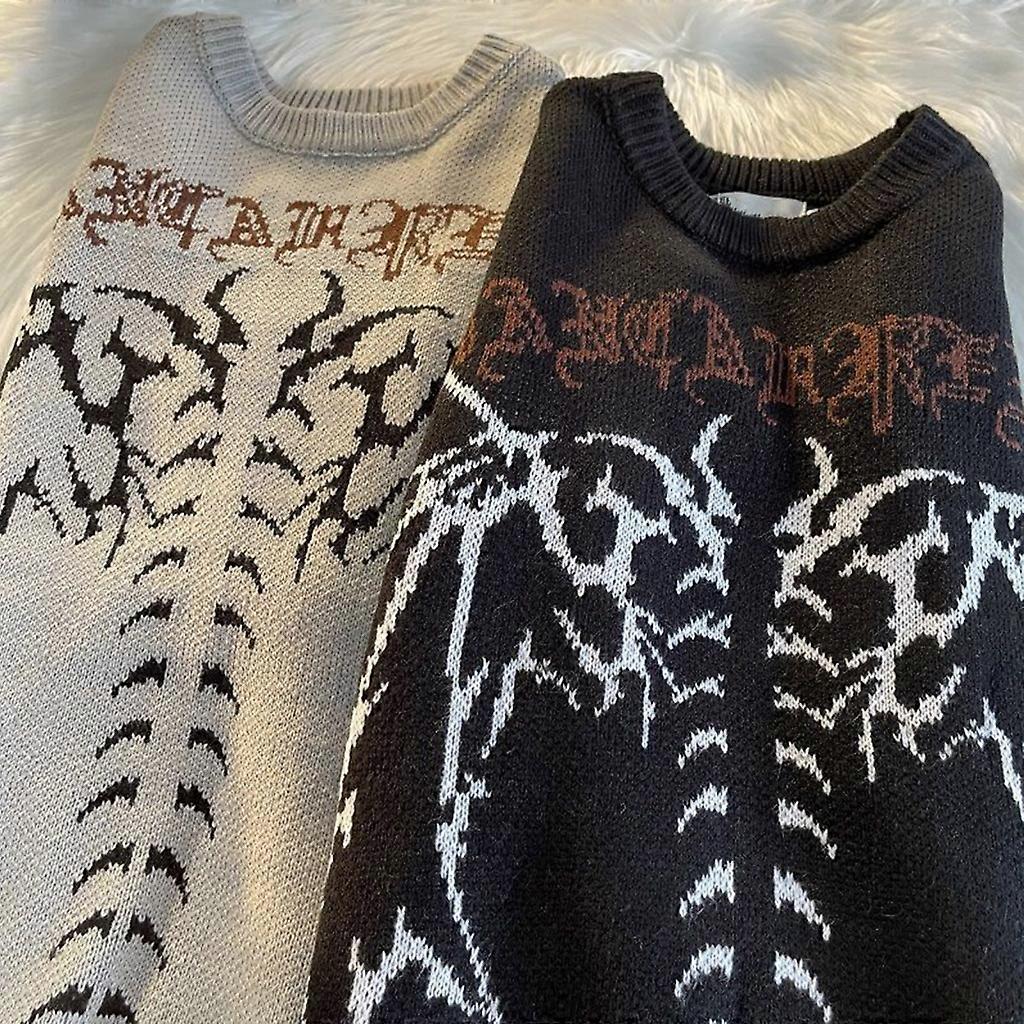 Mens Crewneck Oversized Sweater Gothic Devil Wing Knitwear Ripped ...