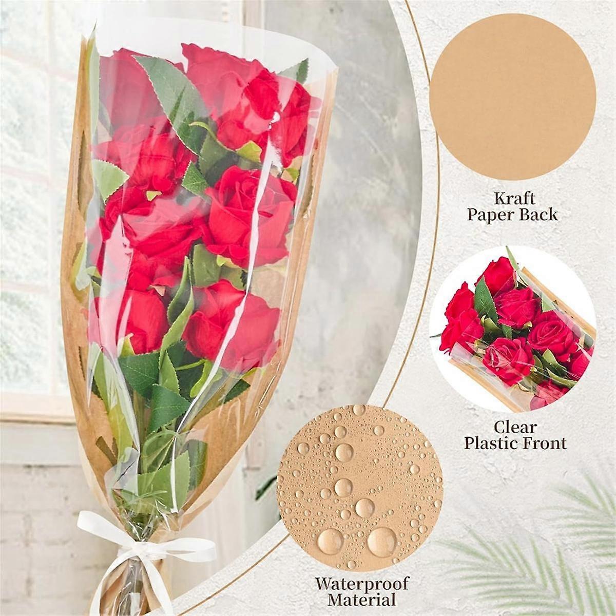 50 Pack Flower Sleeves for Bouquets,Flower Wrapping Paper Kraft Floral ...