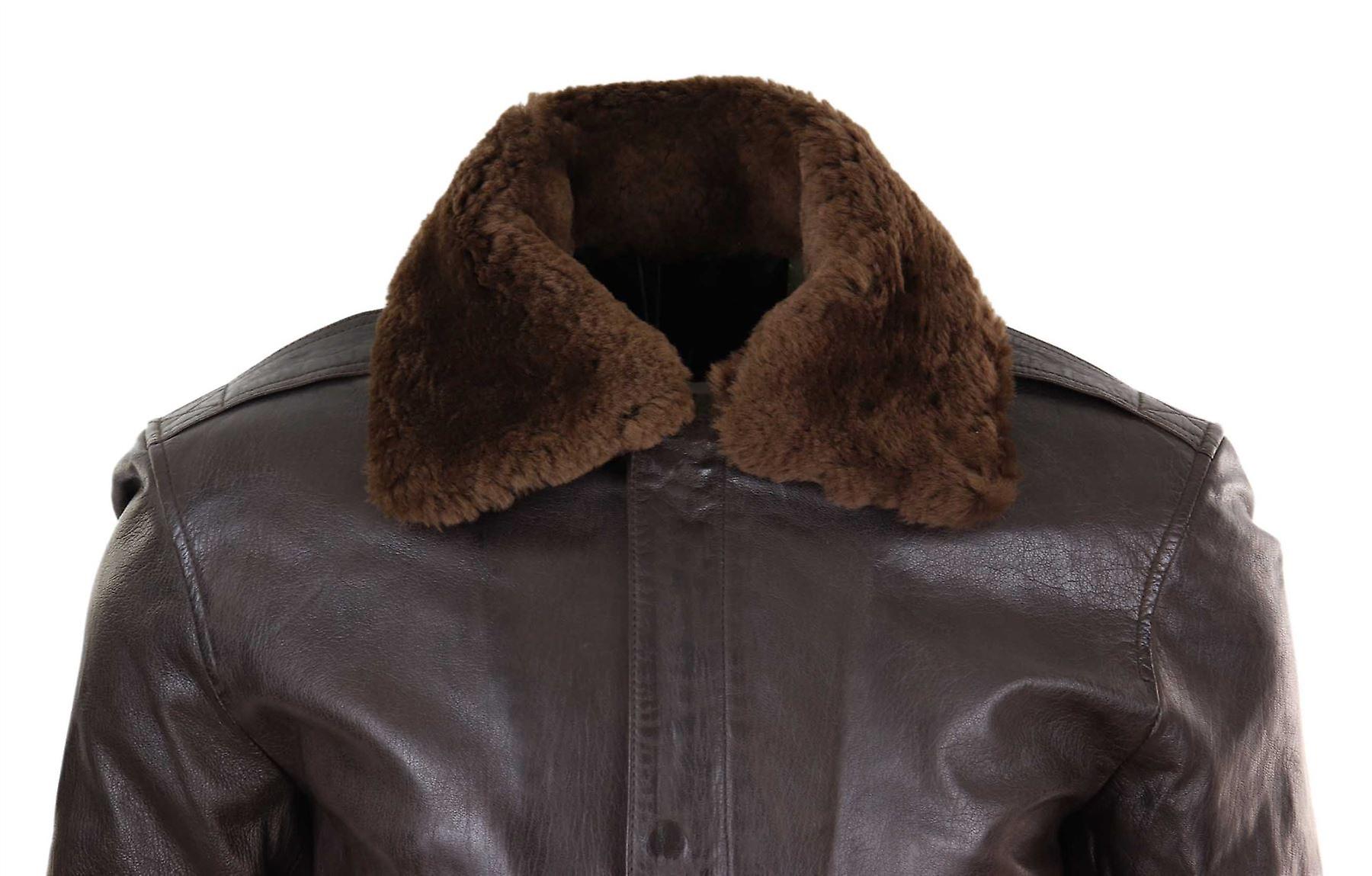 Men's Real Leather Aviator Bomber Jacket Removable Fur Collar Pilot ...