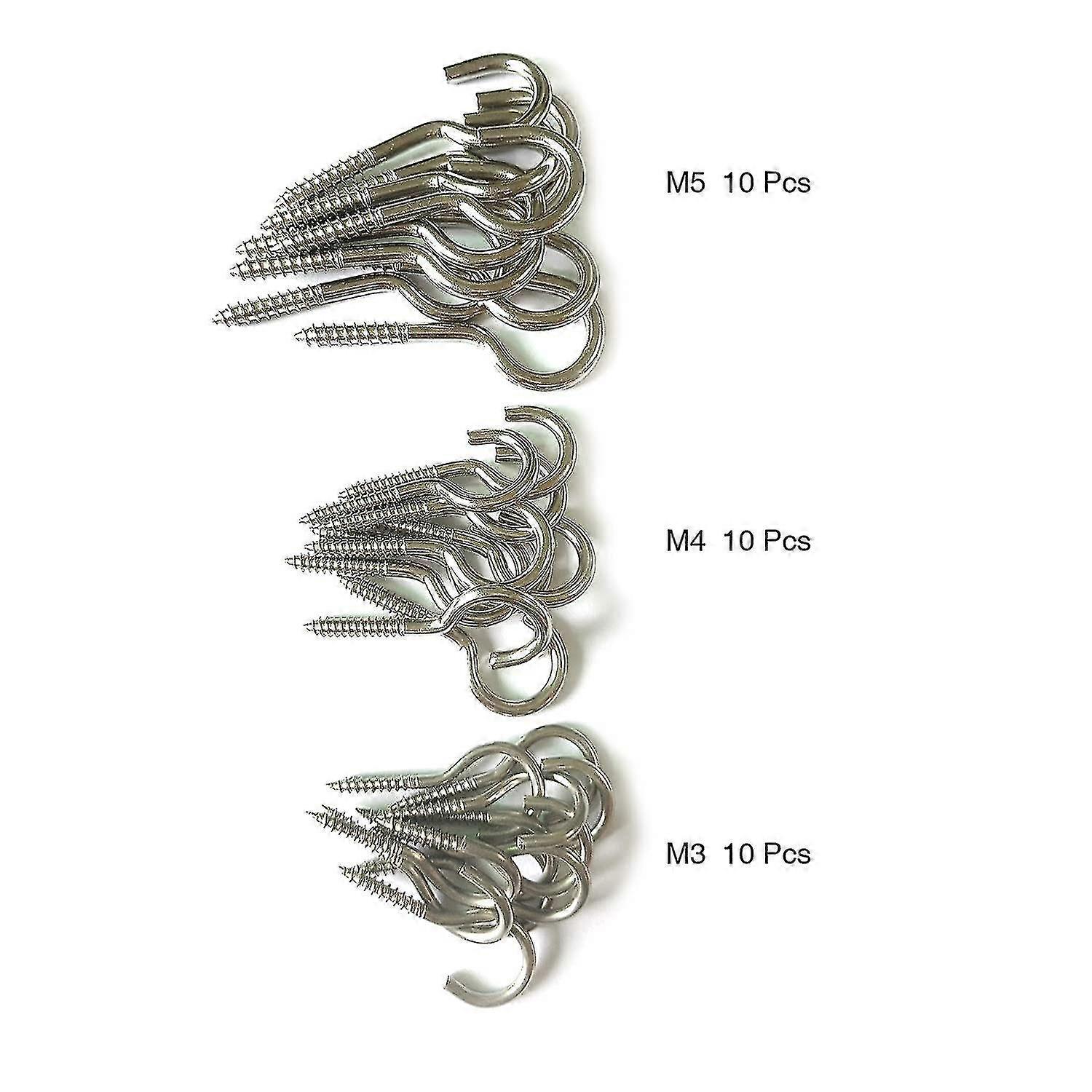 30 Pcs Stainless Steel (304) Screw-in Hooks 3 Sizes 40mm 50mm 65mm ...
