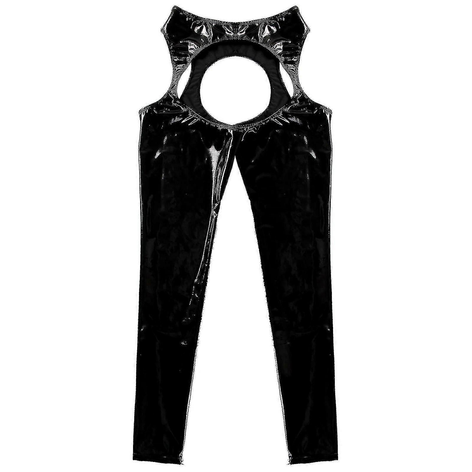 Sexy Crotchless Open Butt Pants Exotic Trouser Women High Waist Wetlook ...