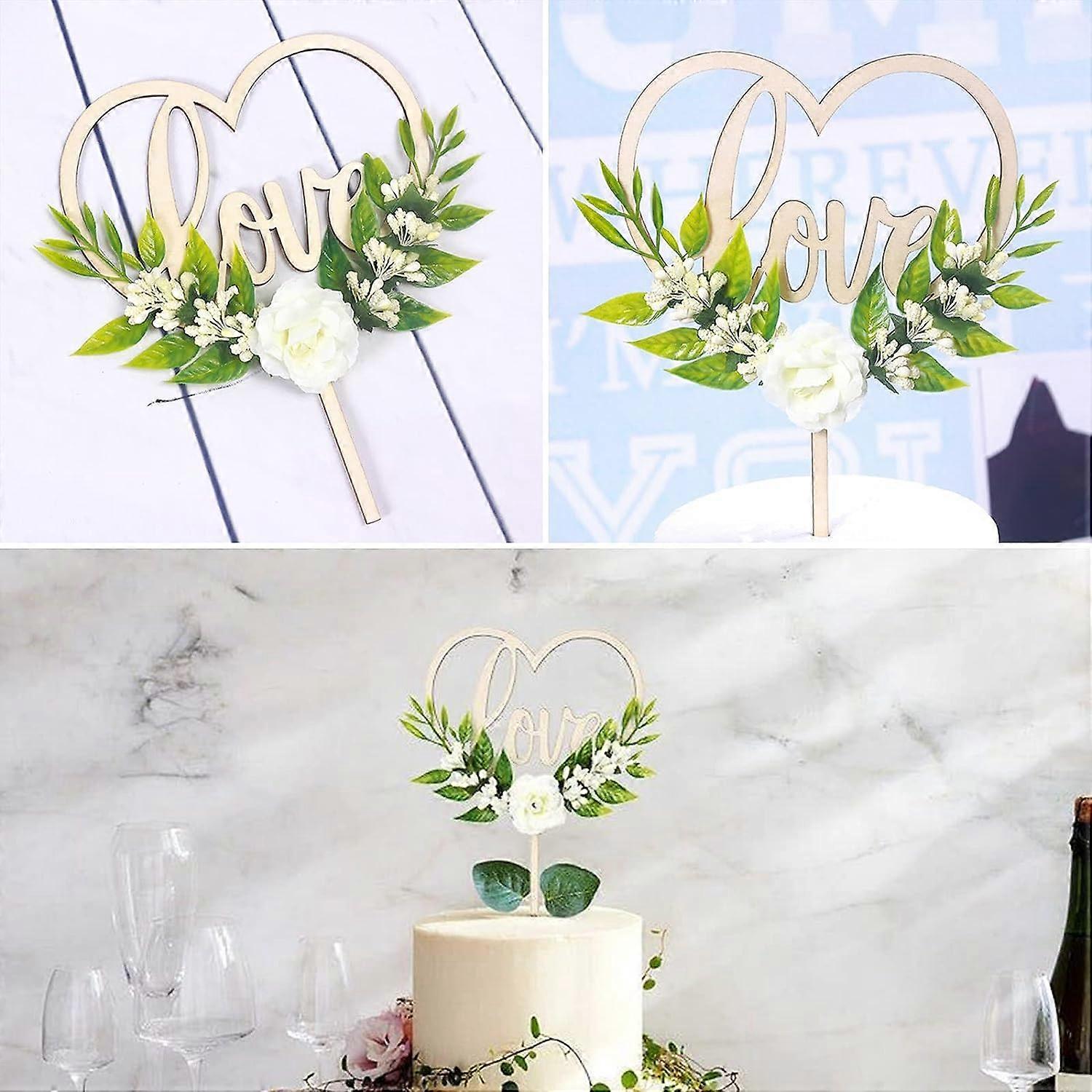2pcs heart wedding topper cake topper party wooden heart love cake ...