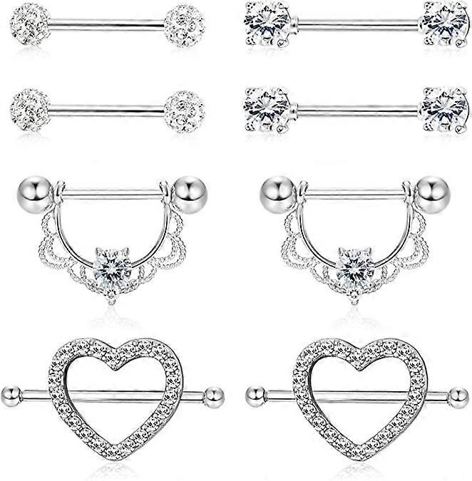 4 Pairs 14G Stainless Steel Nipplerings Nipple Tongue Rings Opal Barbell Body Piercing Jewelry ...