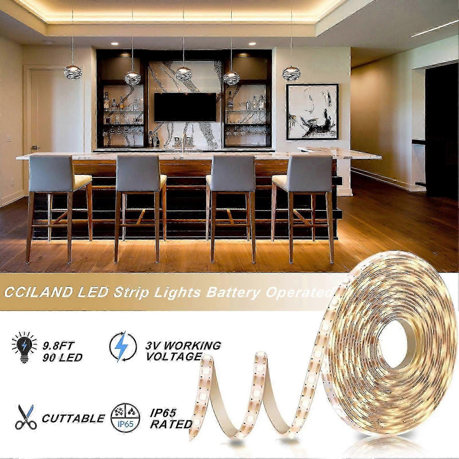 3m Battery LED Strip Lights with Remote Control, 90 LED Lights Strip ...