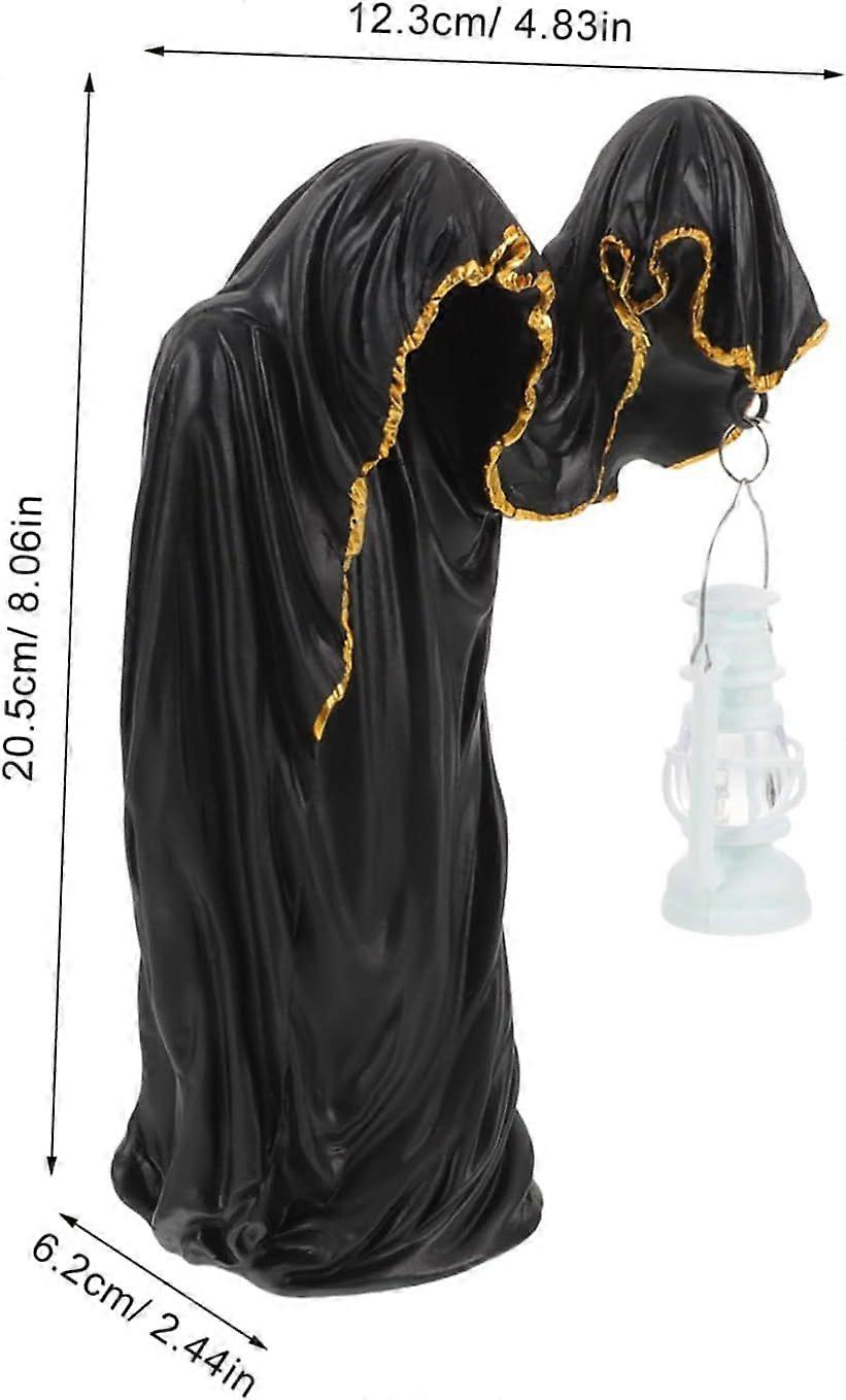 Ghost Wizard Statue with Lantern, Horror Resin Figurine for Halloween ...