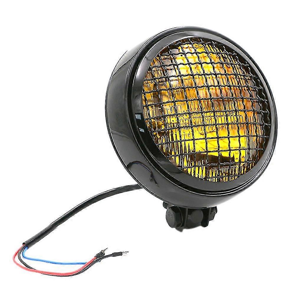 Black+yellow Retro Vintage Motorcycle Universal Led Headlight With ...