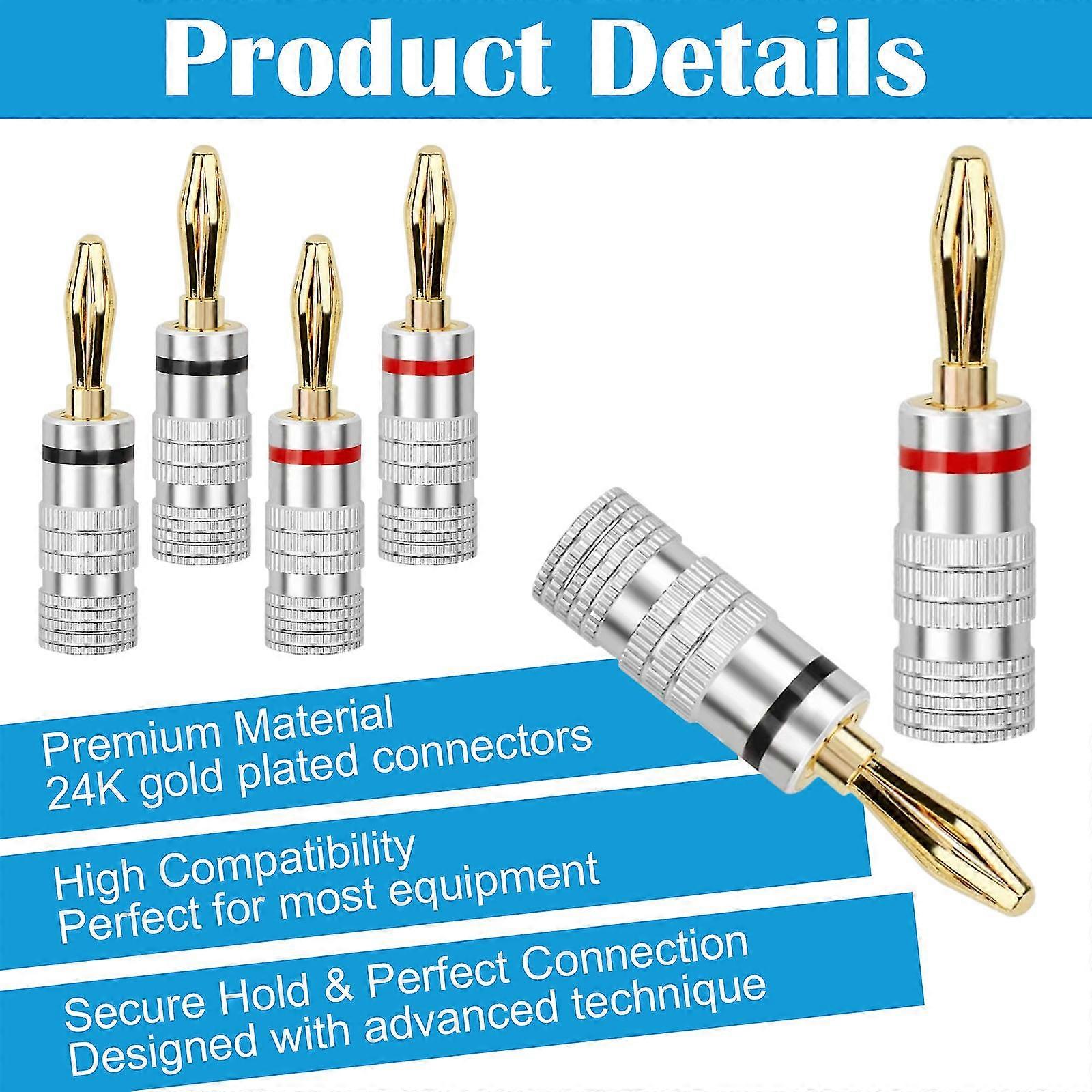 Nakamichi Excel Series 24k Gold Plated Banana Plug 12 AWG - 18 AWG Gauge Size 4mm for Speakers ...