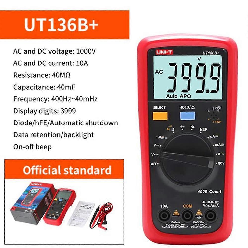 UNI-T UT136B+ Digital Multimeter 4000 Count AC DC Voltmeter Ammeter Ohm ...
