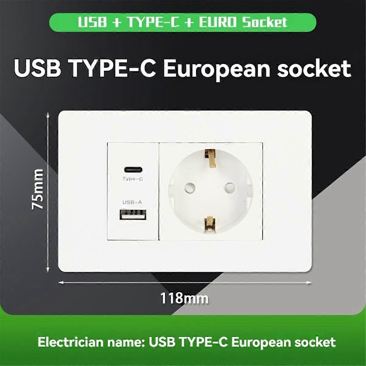 Standard Socket Wall Power Socket USB+TYPE-C+EURO Socket 16A 180V-250V ...