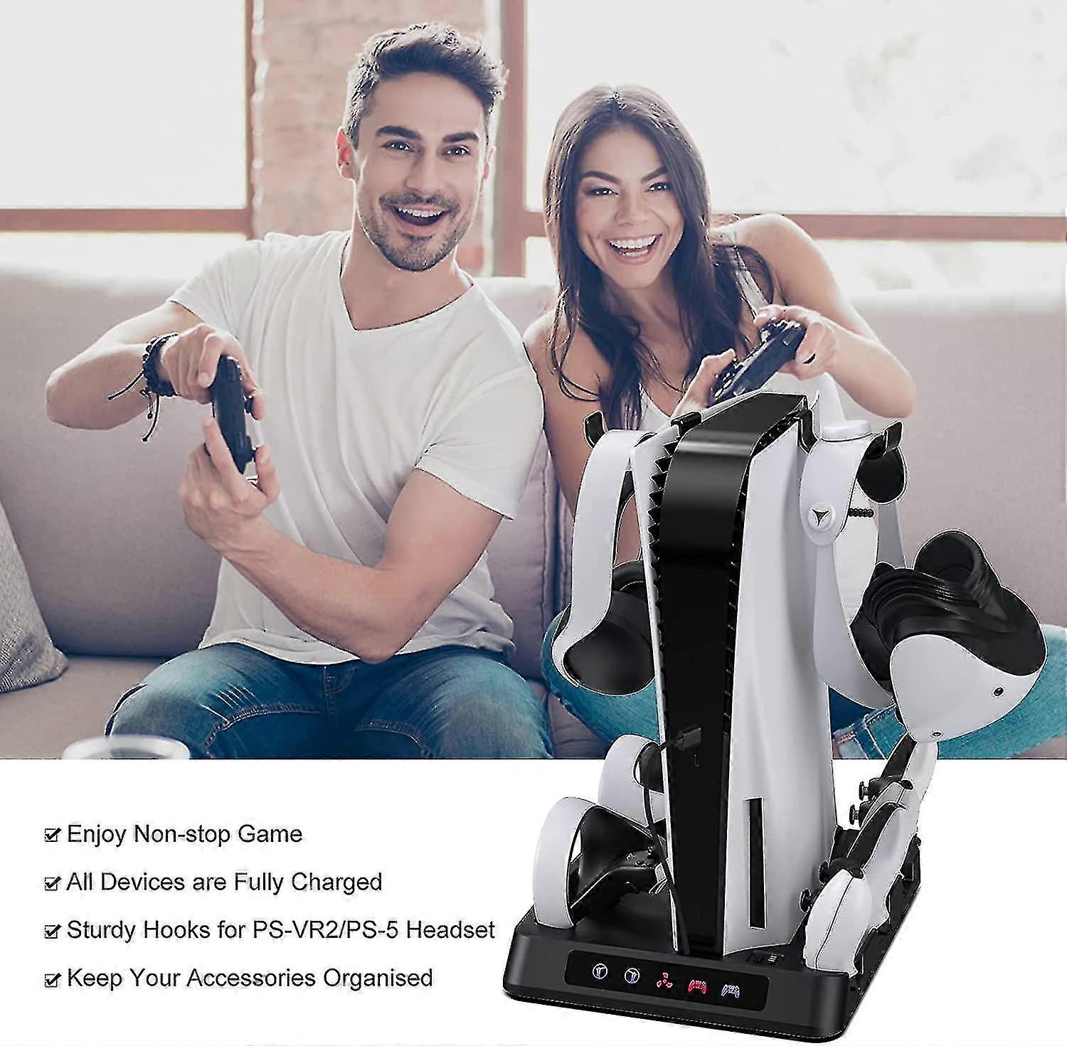 Ps5 Vertical Stand With Cooling Station,wireless Controller Charging Dock Compatible For Ps5 ...