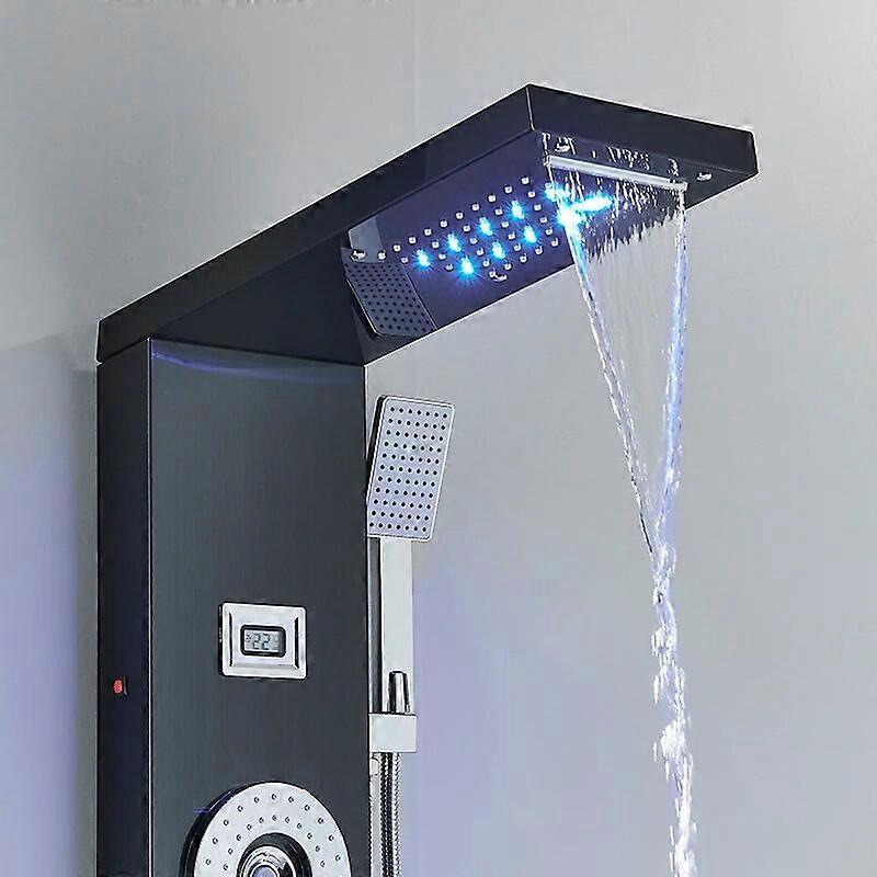 Black LED Rain/Waterfall Head Shower Panel Digital Screen Massage Jets ...