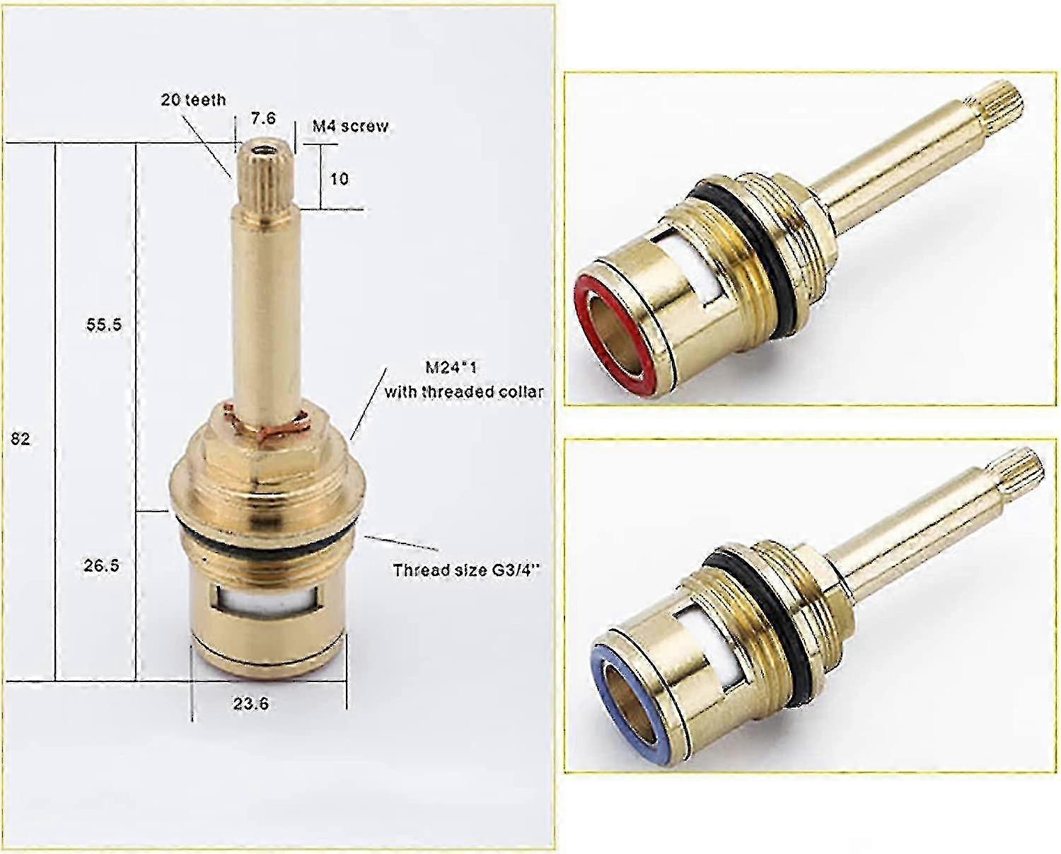 2pcs Brass Ceramic Faucet Valves Replacement Cartridges(red+blue ...