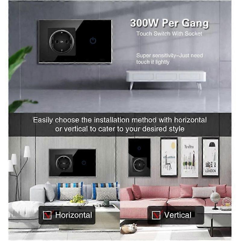 Touch Light Switch EU Power Outlet Socket, 2 USB Charger 5V/2.1A ...