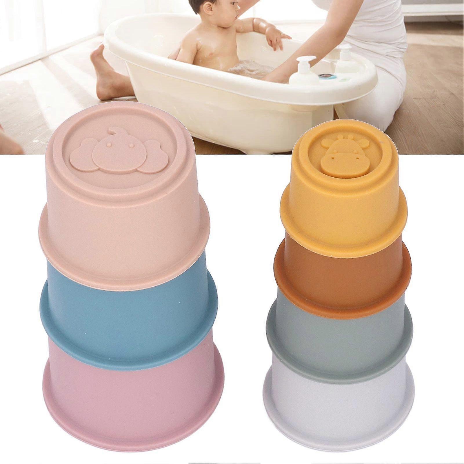 7 Pcs Stacking Cups Animal Silicone Colored Children's Stacking Cup Toys Baby Splashing Bath ...