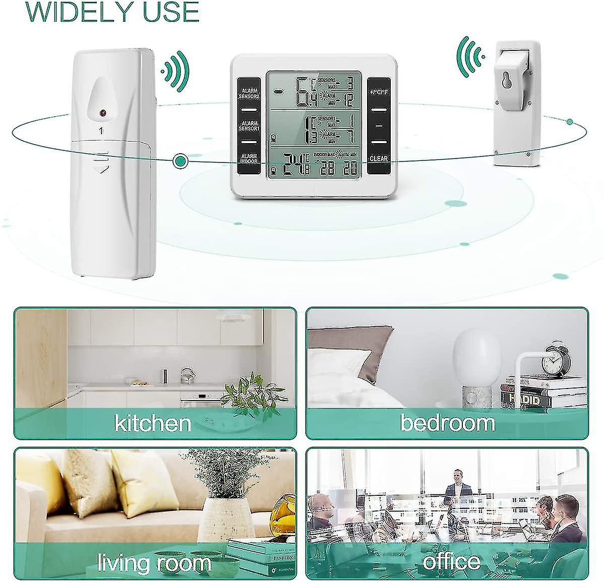 Fridge Thermometer, Digital Freezer Thermometer With Indoor Temperature ...
