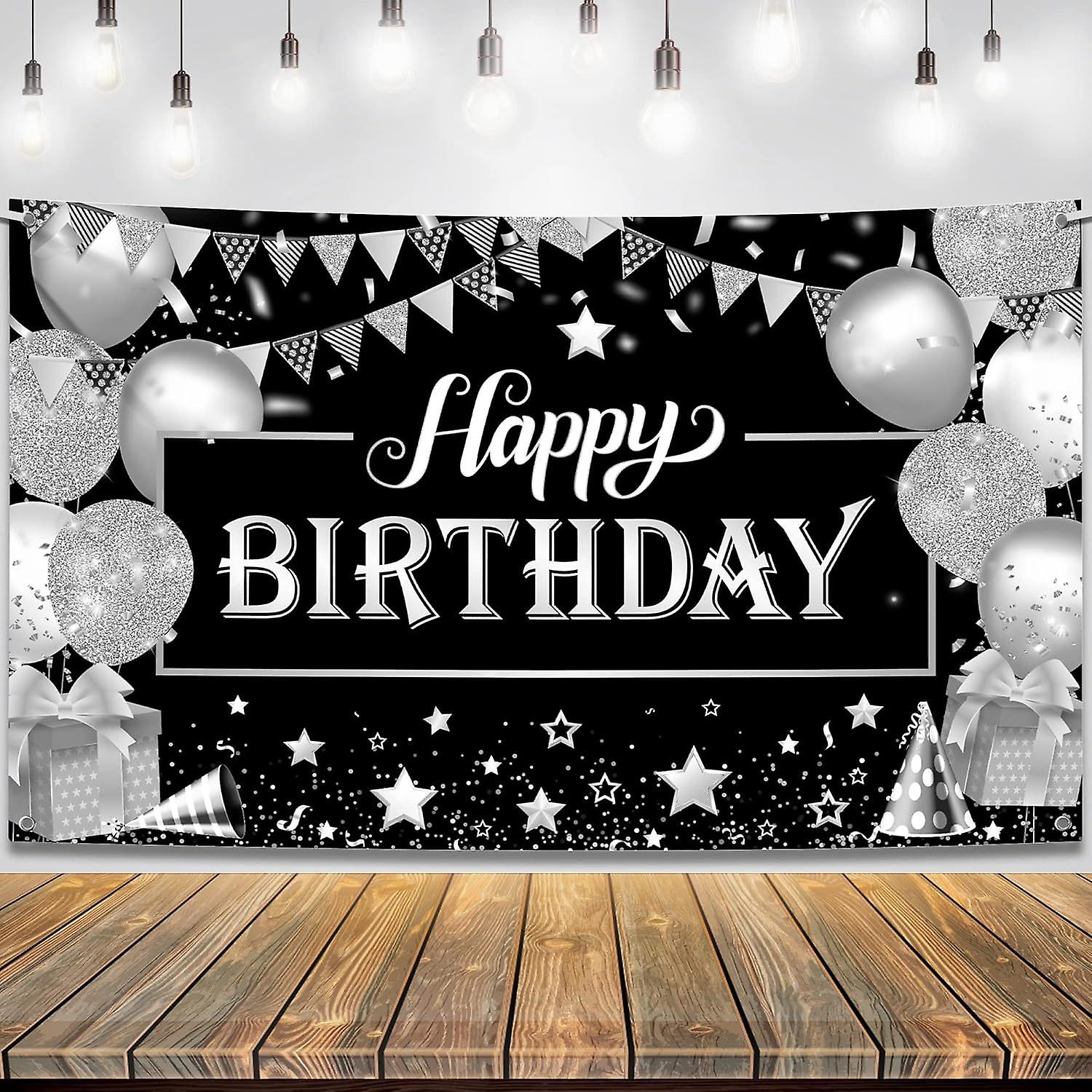 Happy Birthday Decorations Backdrop, Glitter Birthday Backdrop Sign ...